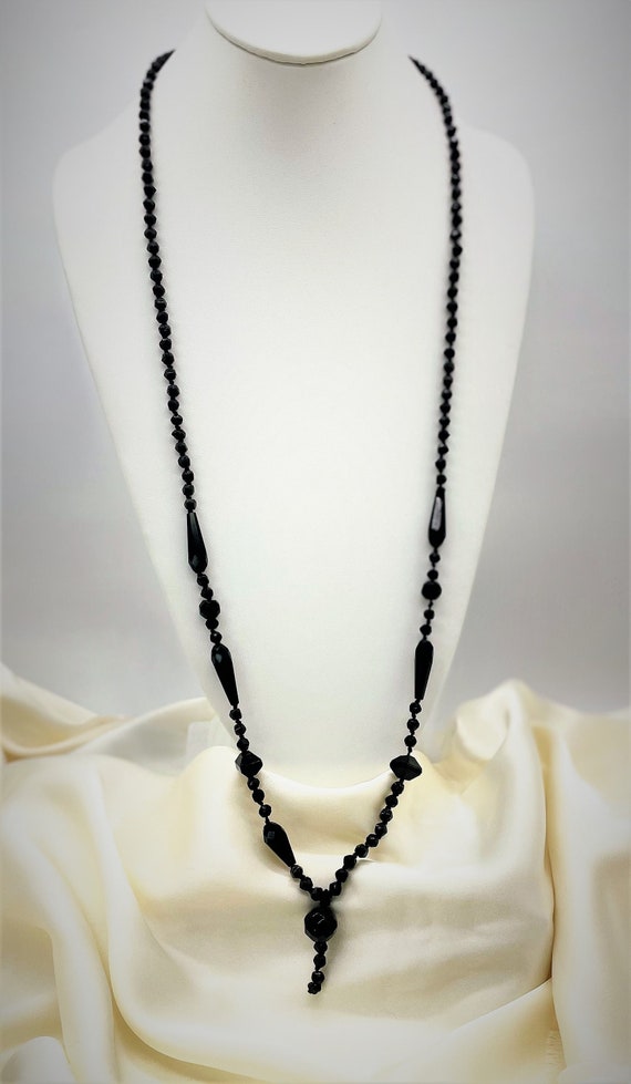 Vintage 1920s Beaded French Jet Necklace Long Flapper… - Gem