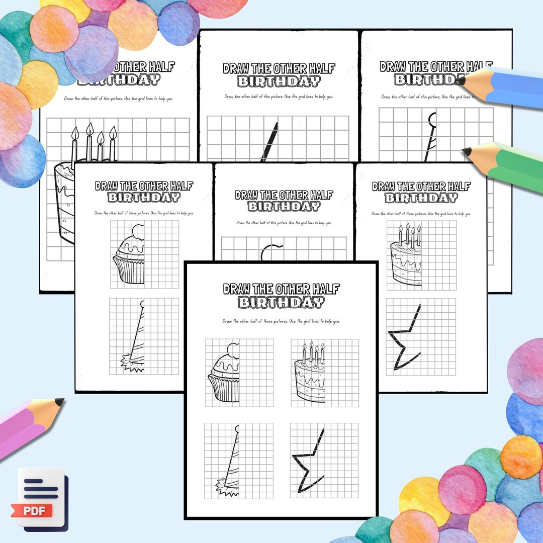 Draw Other Half Kids Birthday Party | Worksheet and Colouring Page ...