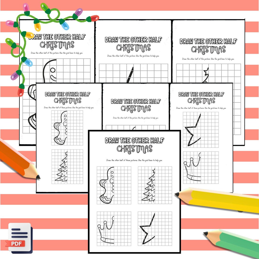Christmas Symmetry Drawing Game: Kids Printable Activity (PDF) - Etsy