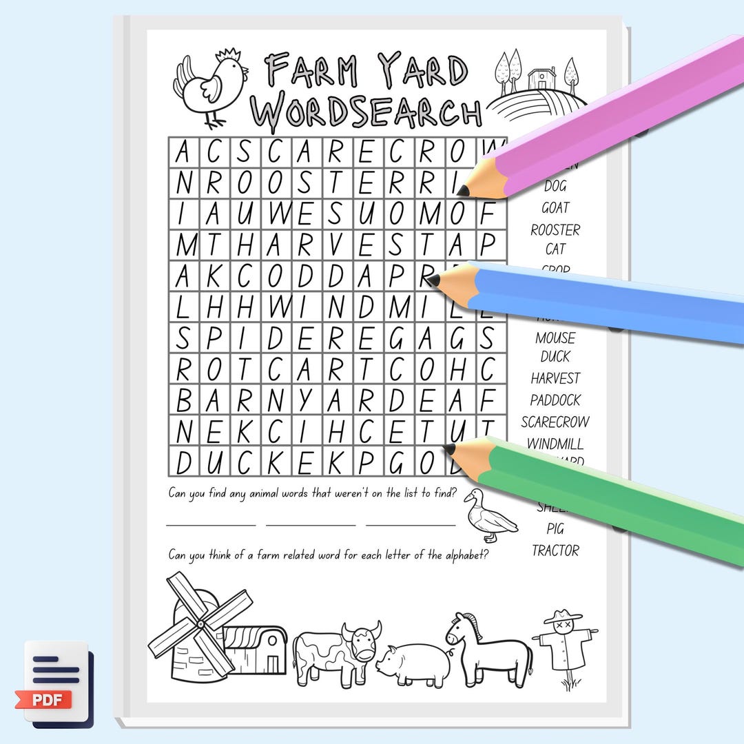 Farm Animal Word Search | Day at the Farm Themed Worksheet | Farm ...