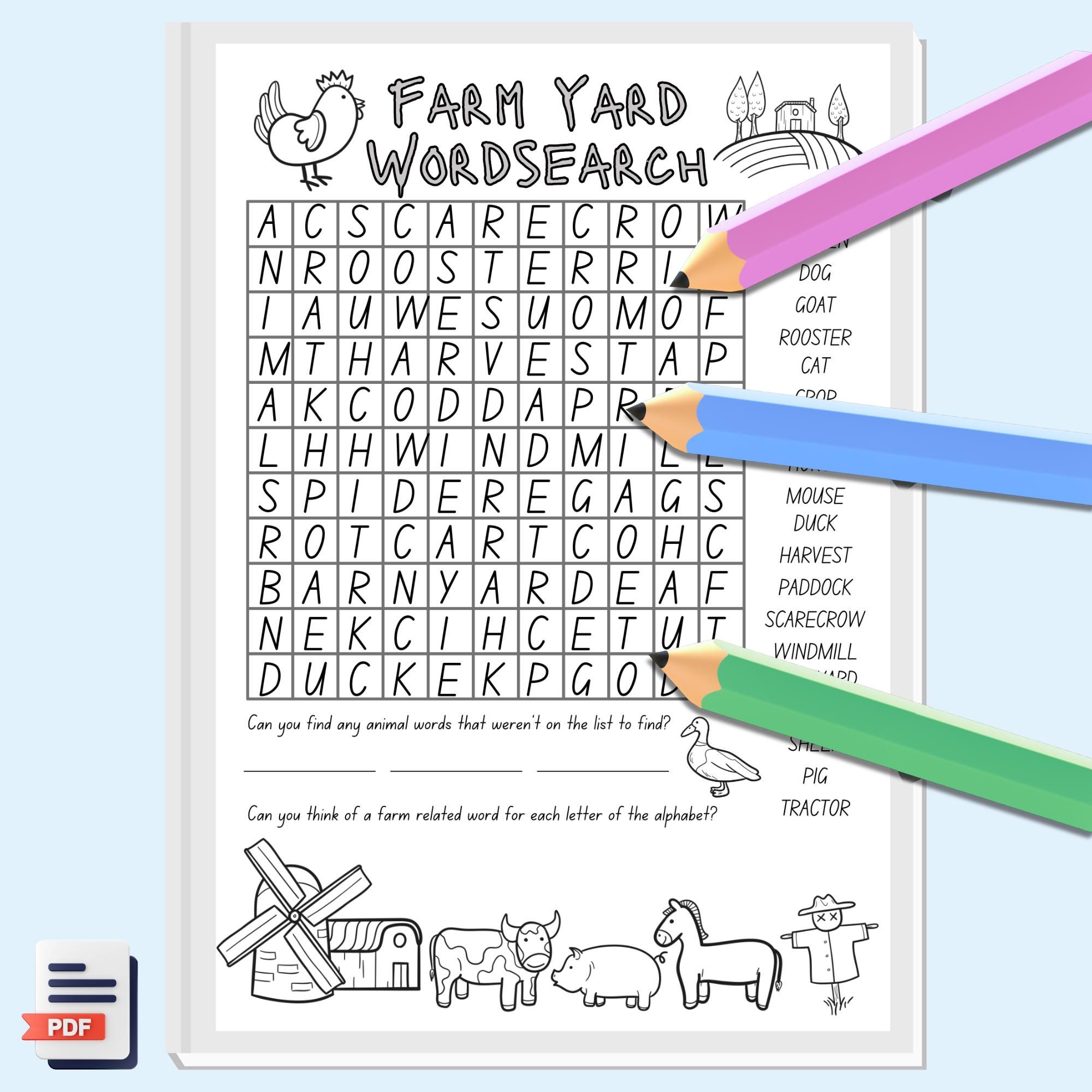Farm Animal Word Search | Day at the Farm Themed Worksheet | Farm ...