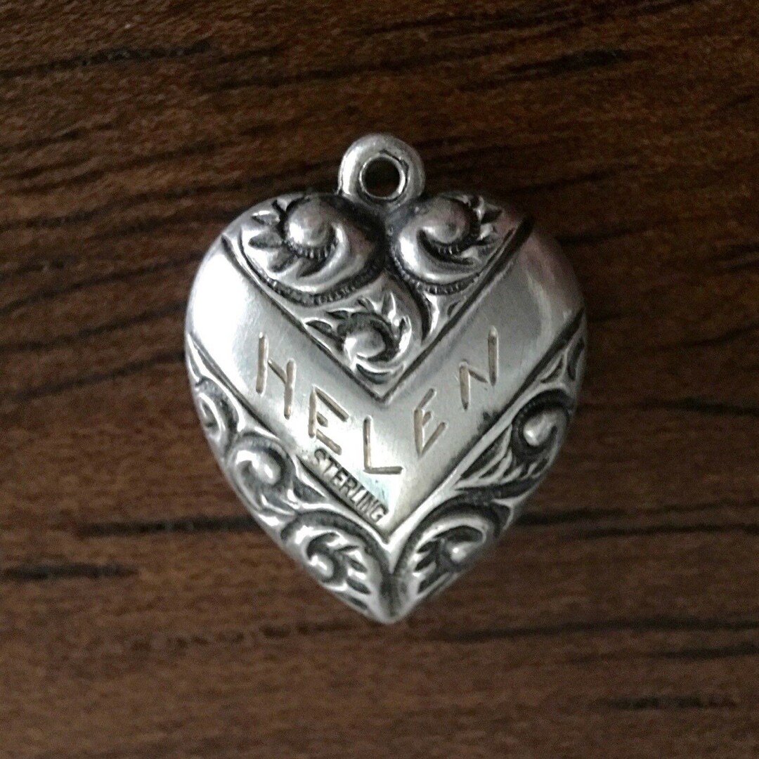 HELEN Repousse Swirls Puffy Heart Vintage Charm .925 Sterling Silver - Etsy