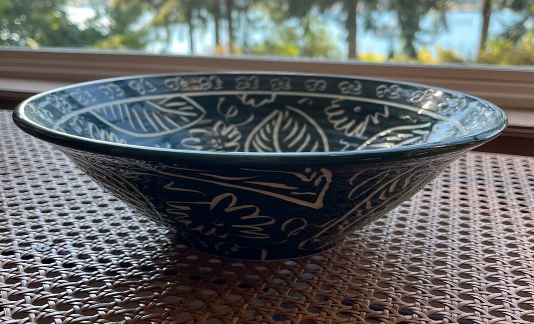 Green + White Leaf Design Ceramic Bowl - Etsy