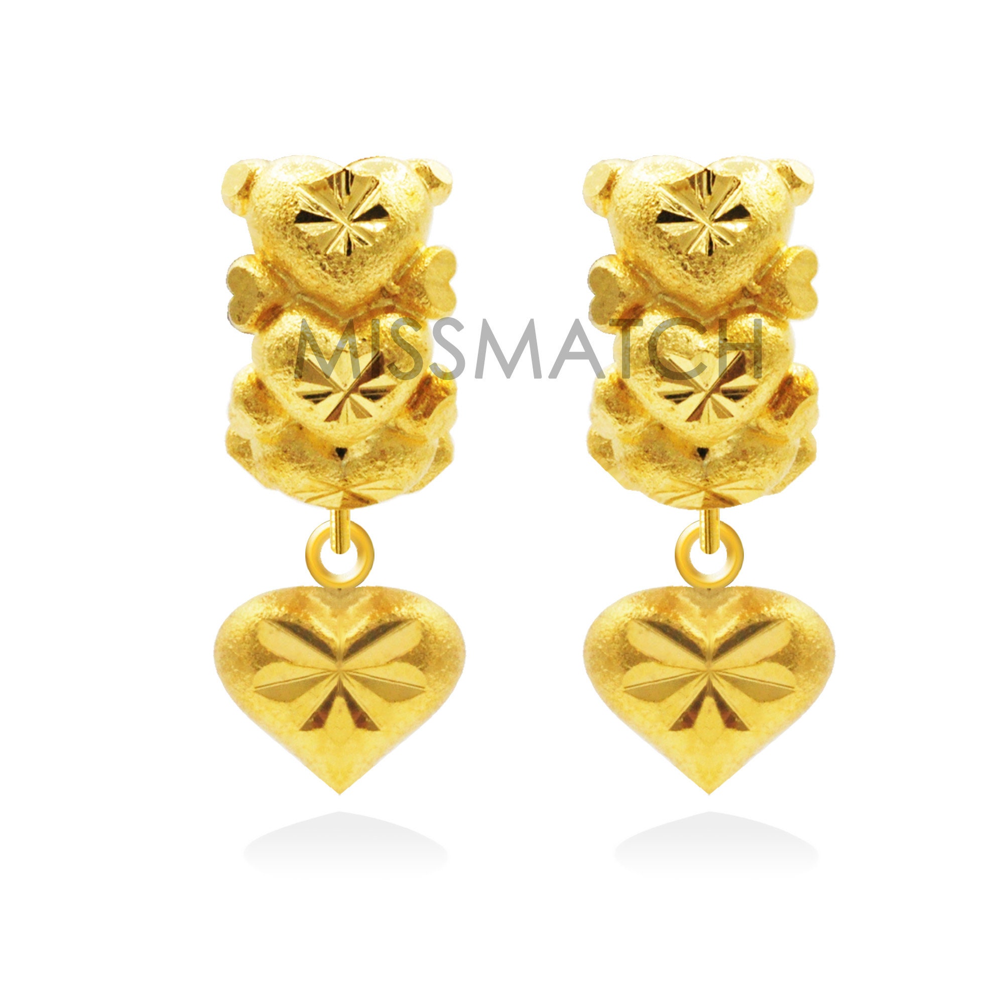Heart Handcraft Diamond Cut Earrings for Women, Clip Earrings Gold ...