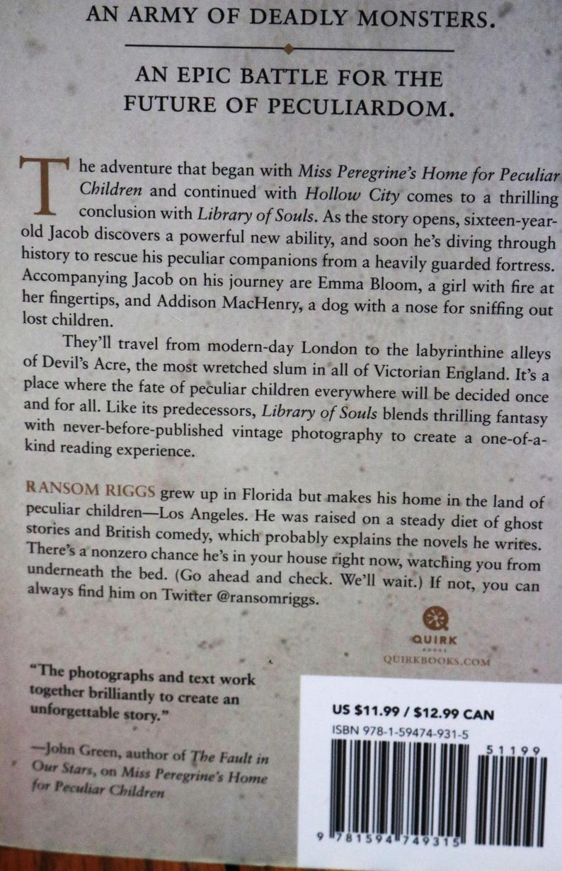 Library of Souls, Third in Series, Miss Peregrine's, Paperback, by ...