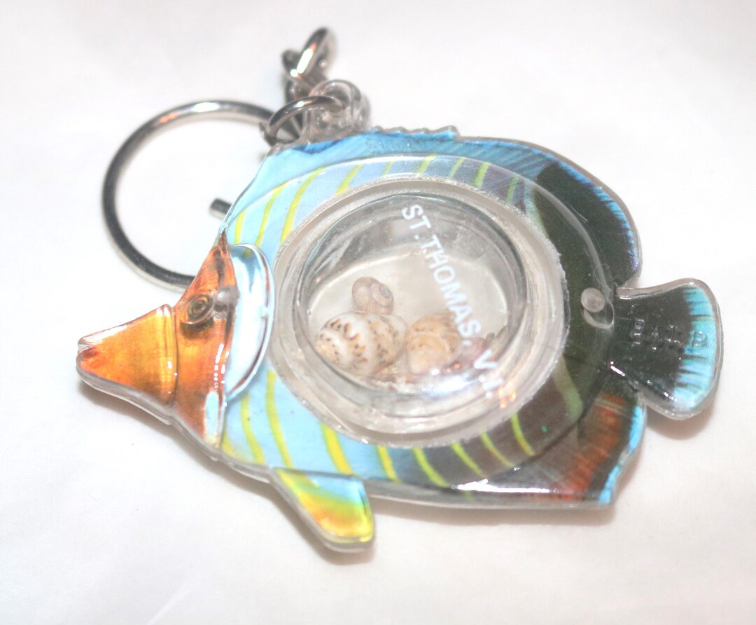 Vintage, St. Thomas, VI, Plastic Fish, Seashells Inside, Keychain, Key ...
