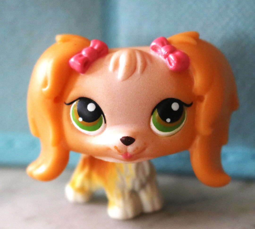 Littlest Pet Shop, LPS, Tan and White Maltese, Pink Bows, Green Dot ...