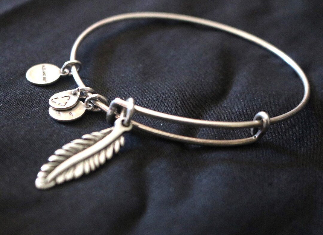 Alex and Ani, Feather Charm, Beauty Freedom Peace and Love, Bangle Bracelet, Rafaelian Silver ...