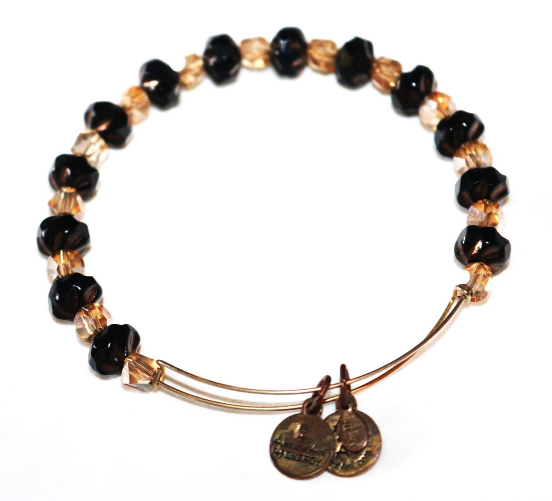 Alex and Ani, Cocoa Tinsel Bangle Bracelet, Black and Gold Beads ...