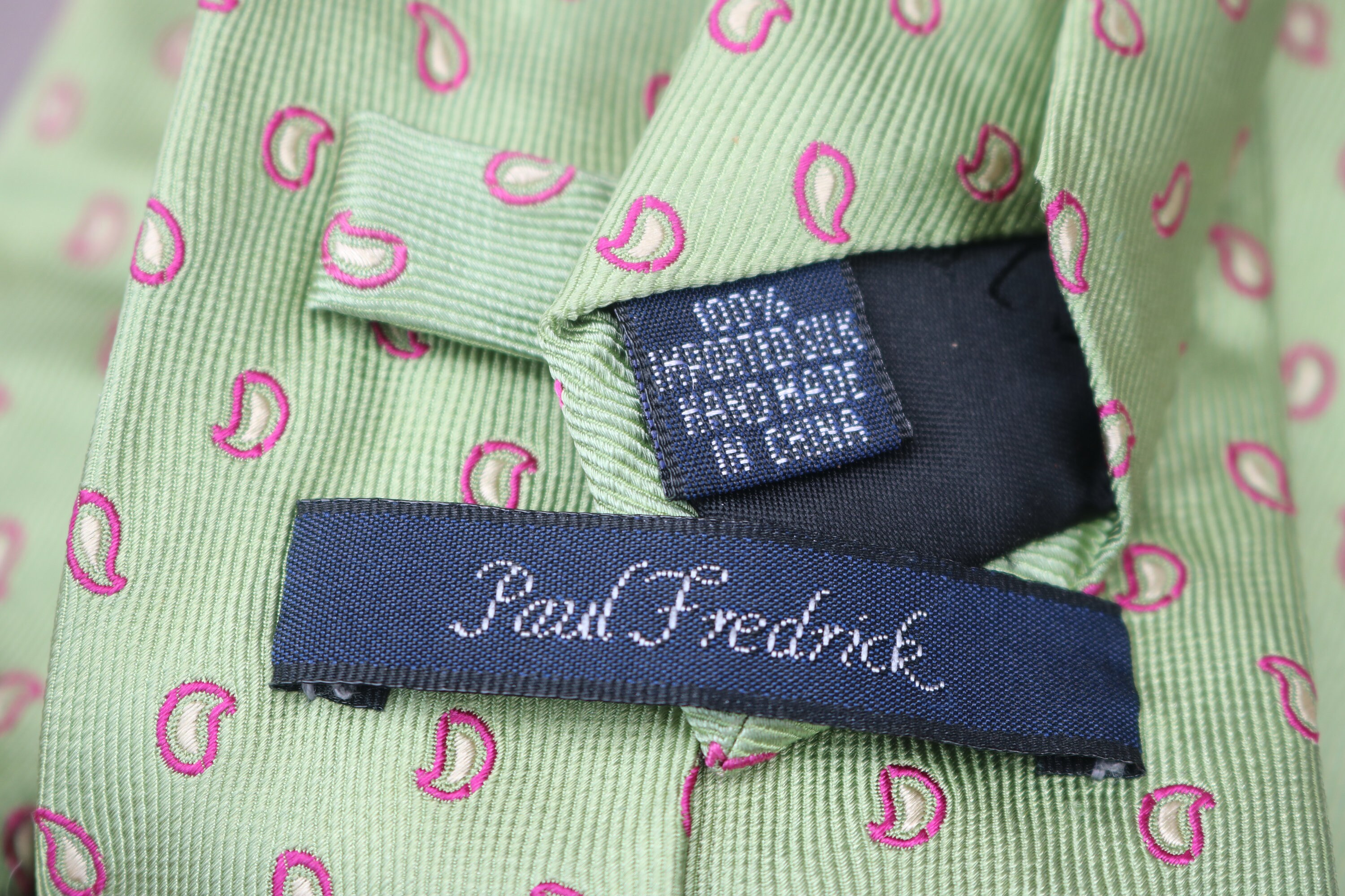 Paul Fredrick/ Green With Paisley Design/ All Silk/ Handmade in China ...