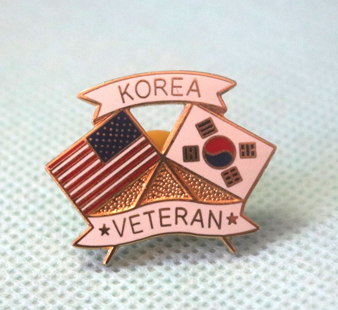 Vintage Usa/korea Crossed Flag, Lapel Pin, Hat Pin, Enamel Single ...
