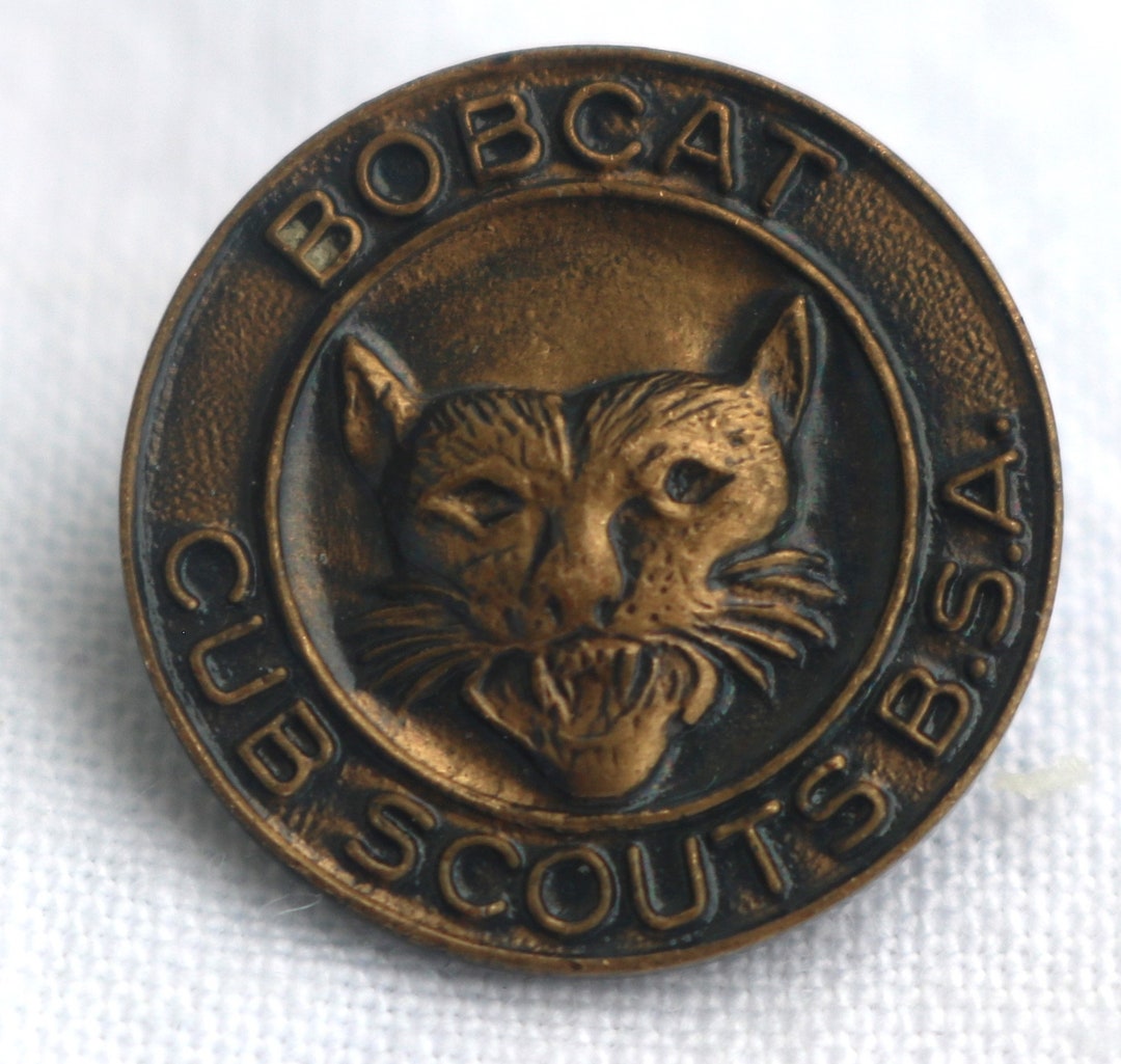 Vtg, Cub Scouts, BSA Bobcat, Round Metal Uniform Lapel Pin, C Closure ...