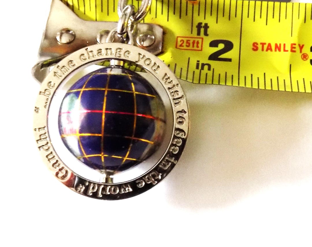 Vintage, Multi Stone Caged Earth Globe Pendant, Spinner, Be the Change ...