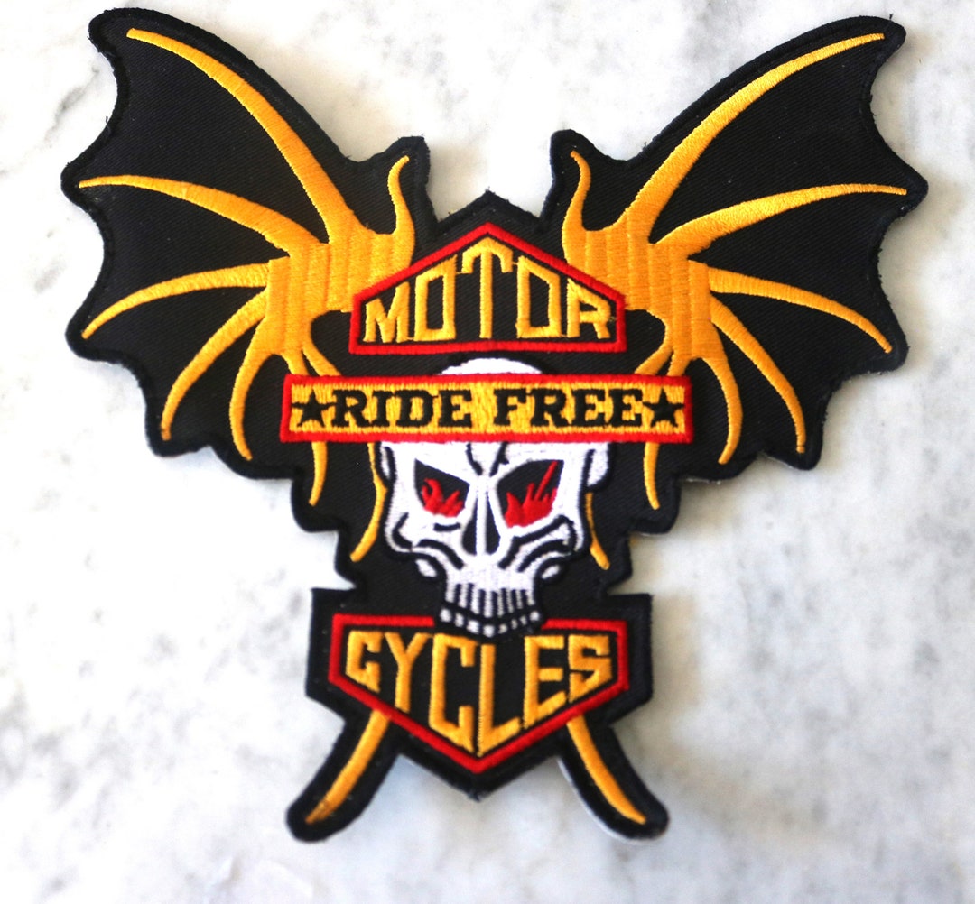 Vintage, Motorcycle Vest Patch, Bat Wings, Motor Cycles Ride Free ...