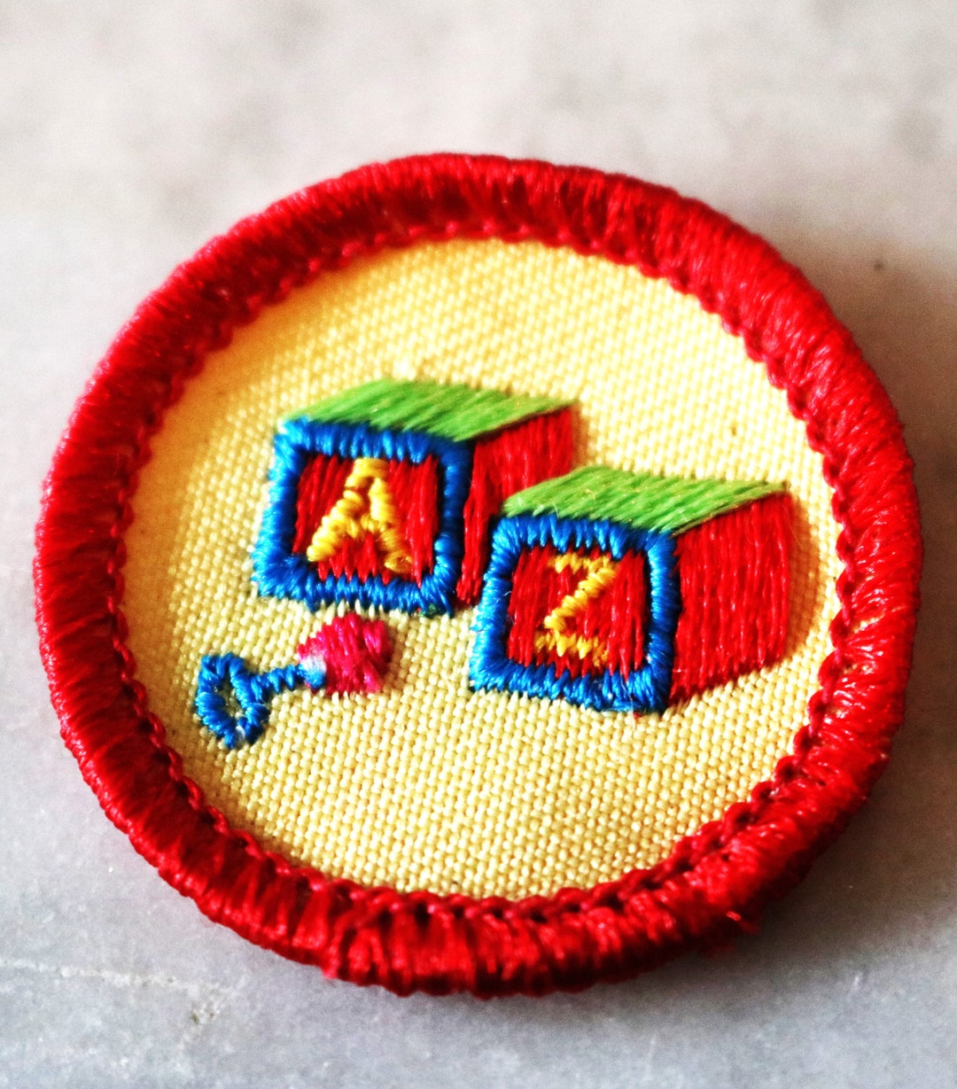 Vintage, Girl Scout Badge, Caring for Children, Building Blocks, Red ...