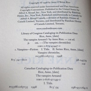 Anne Rice, the Vampire Armand, First Edition, Hardcover, Fiction, Dust ...