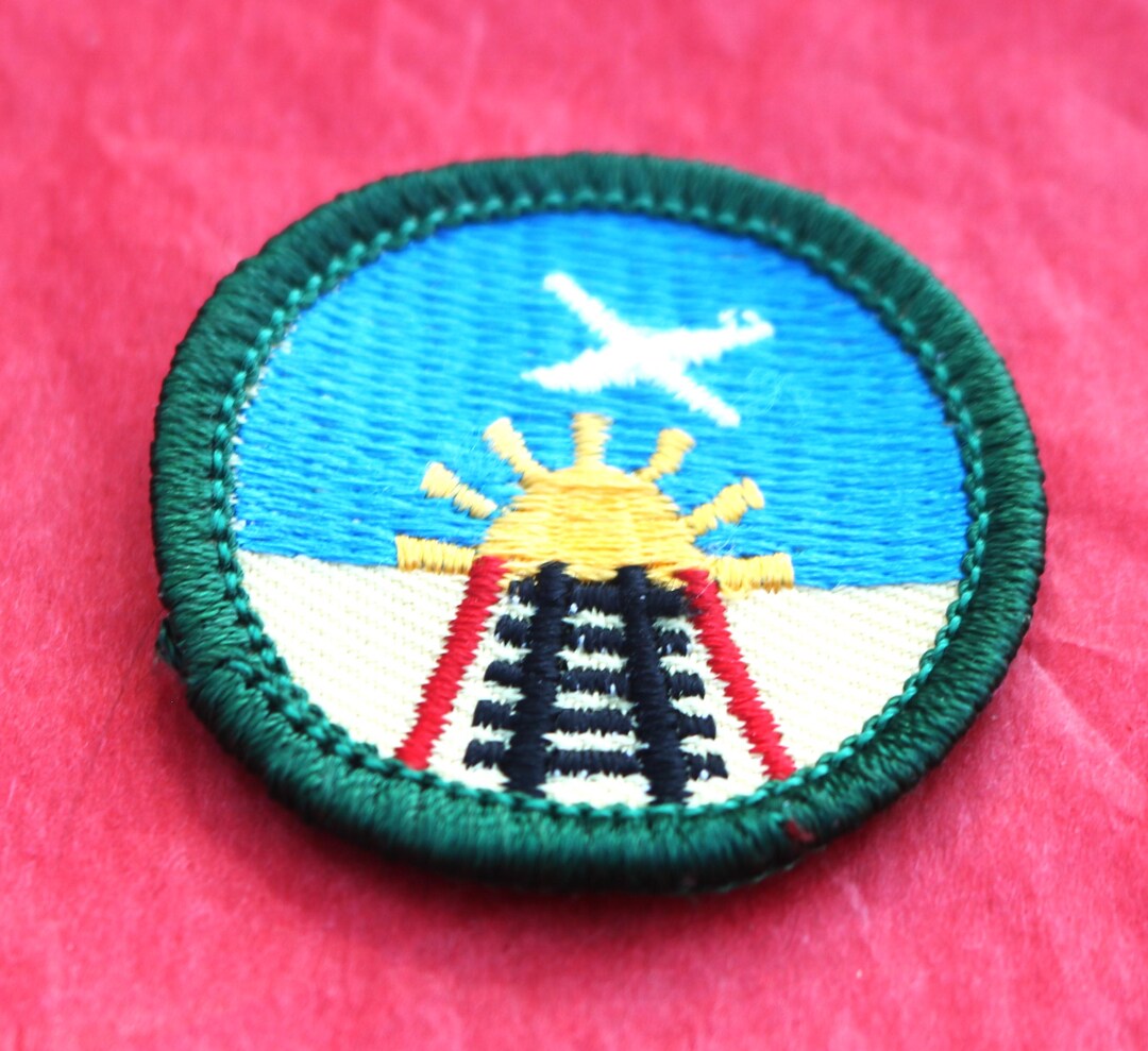 Retired, Traveler Badge, Railroad Track, Plane and Sunshine, Green ...