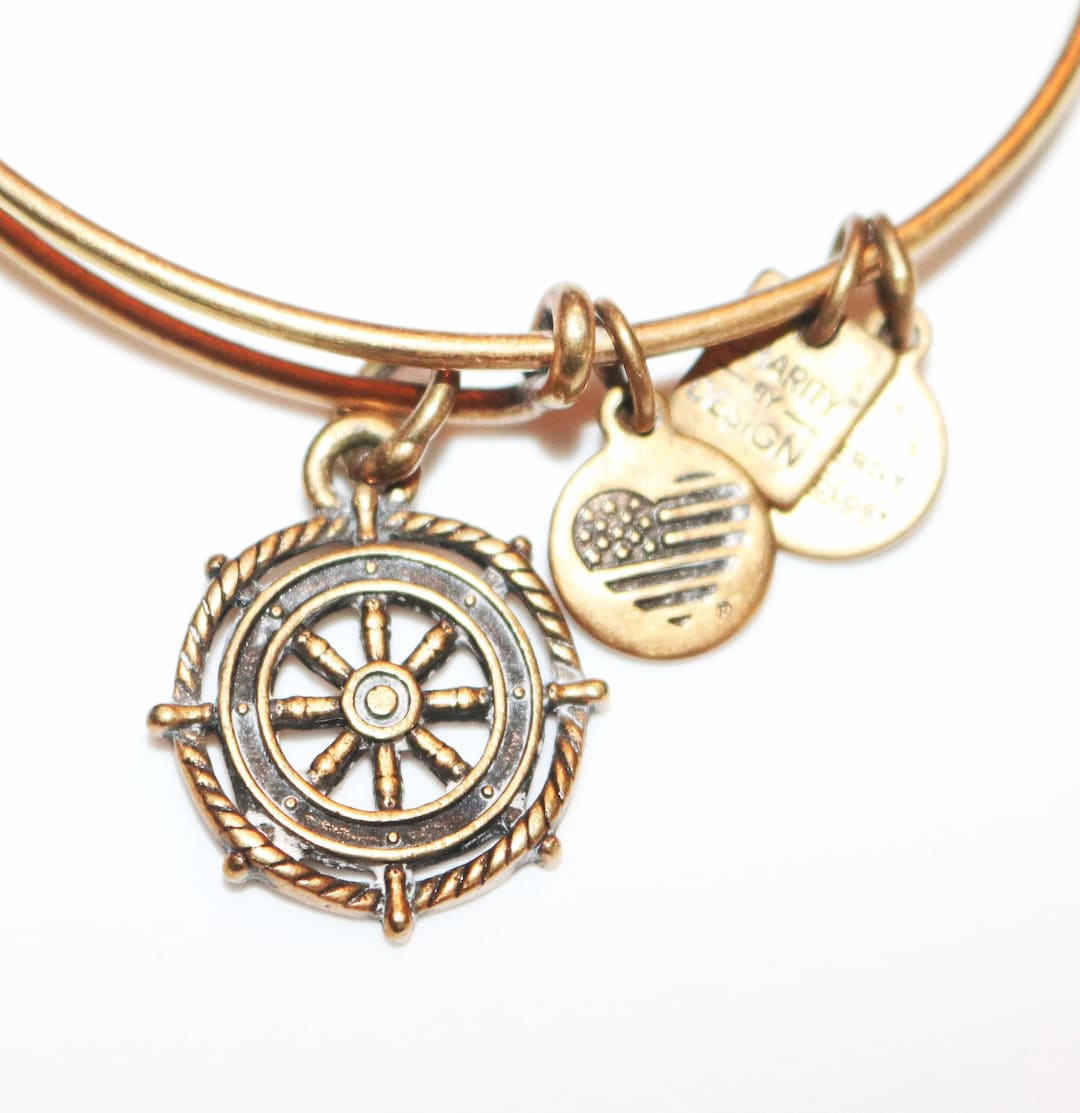 Alex and Ani, Gold Tone Compass Charm, Take the Wheel, Bangle Bracelet ...