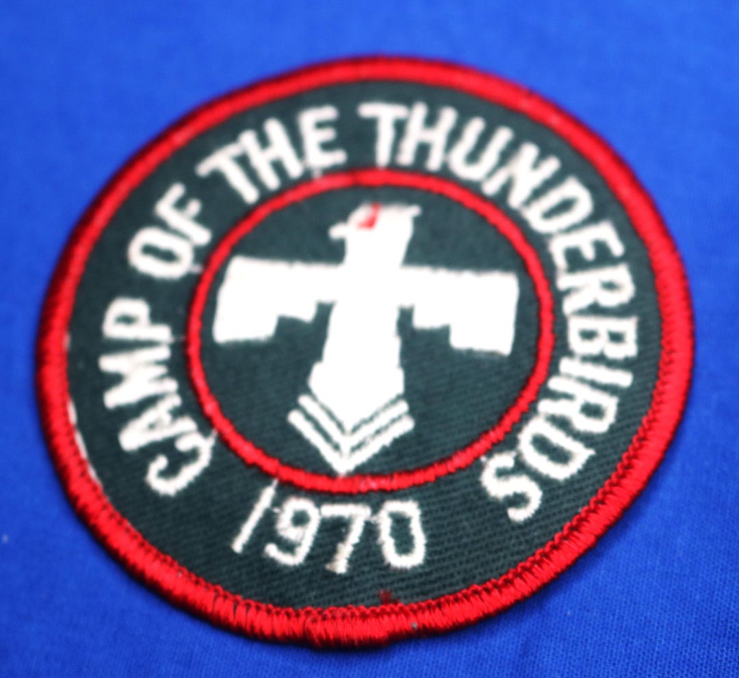 Scouts, Camp of the Thunderbirds, 1970, Camp Patch, Embroidered, Red Border, White Thunderbird ...