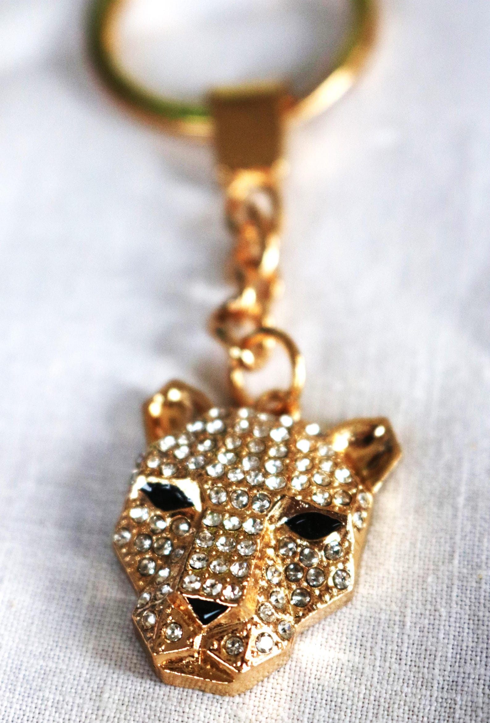 EFFY Silver Tone Panther Head, Rhinestones, Black Eyes, Keychain, Key ...