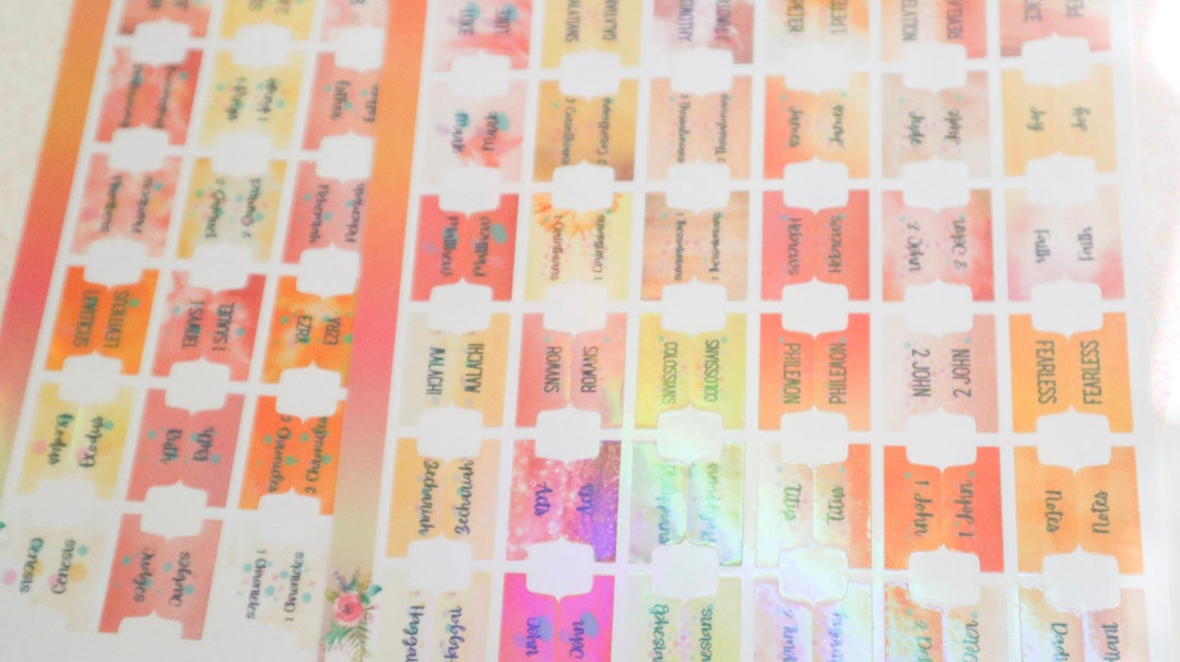Yellow and Coral Bible Tabs | Printed Bible Tab Stickers | Baptismal ...