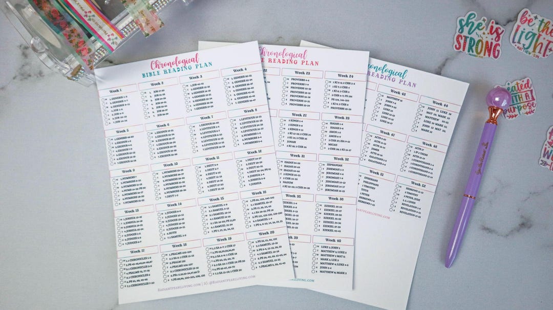 Colorful Chronological Bible Reading Plan Matte Vinyl Checklist Sticker ...