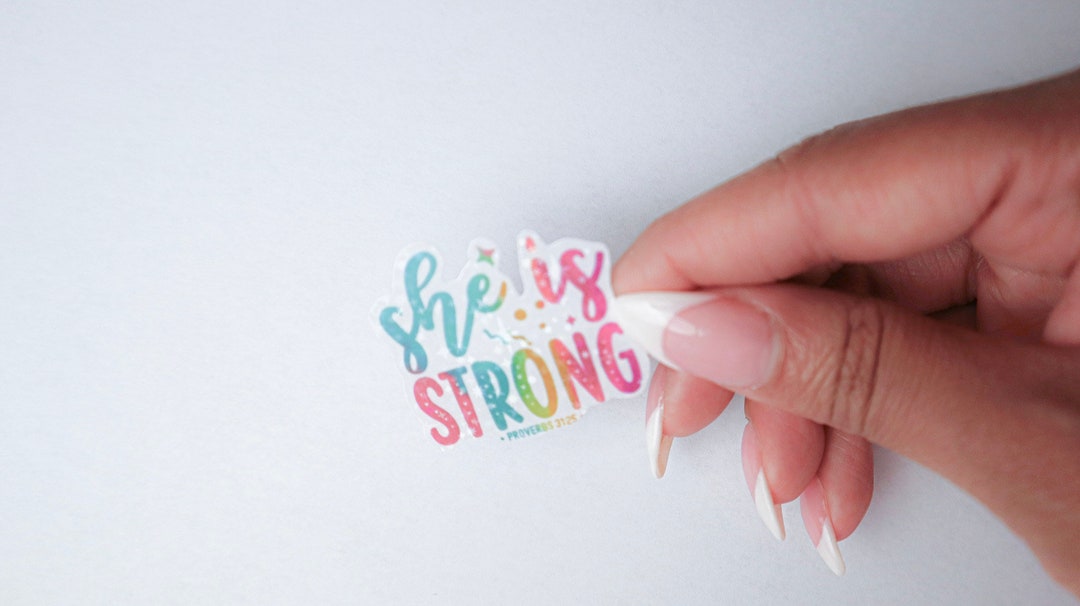 She is Strong Sticker - Die Cut Decal, Faith Decal, Holographic Label ...
