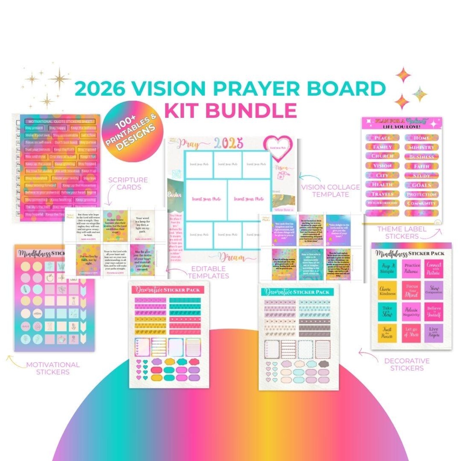 Printable Prayer Board Kit, Prayer Cards, Christian Wall Collage, Bible ...