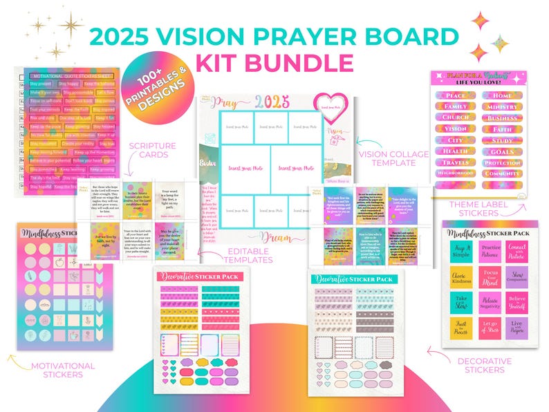 Printable Prayer Board Kit, Prayer Cards, Christian Wall Collage, Bible ...