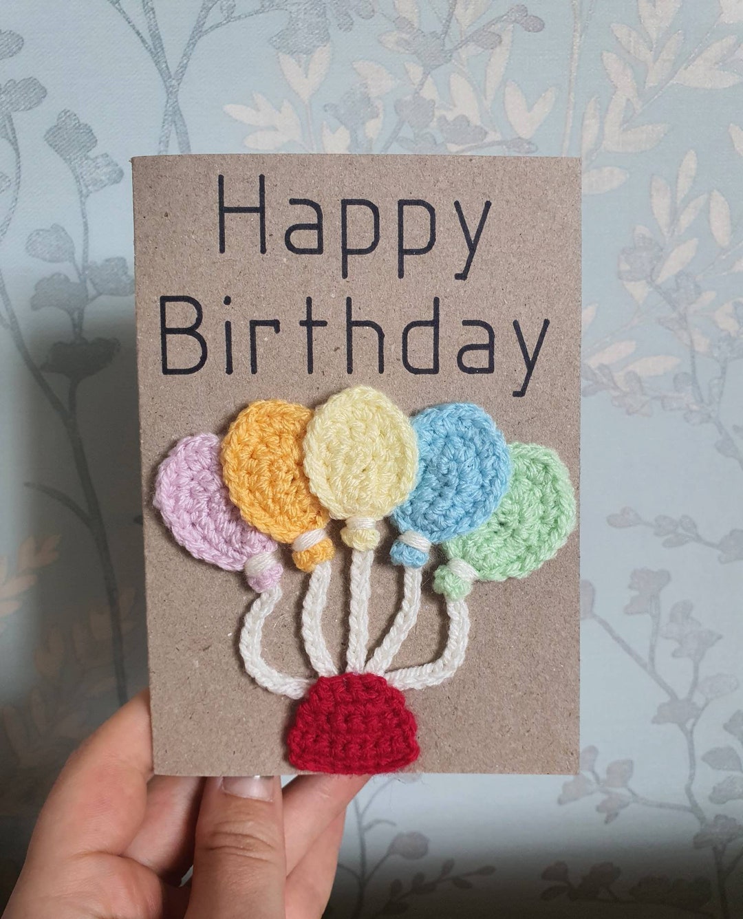 Crochet Happy Birthday Card, Birthday Balloons - Etsy