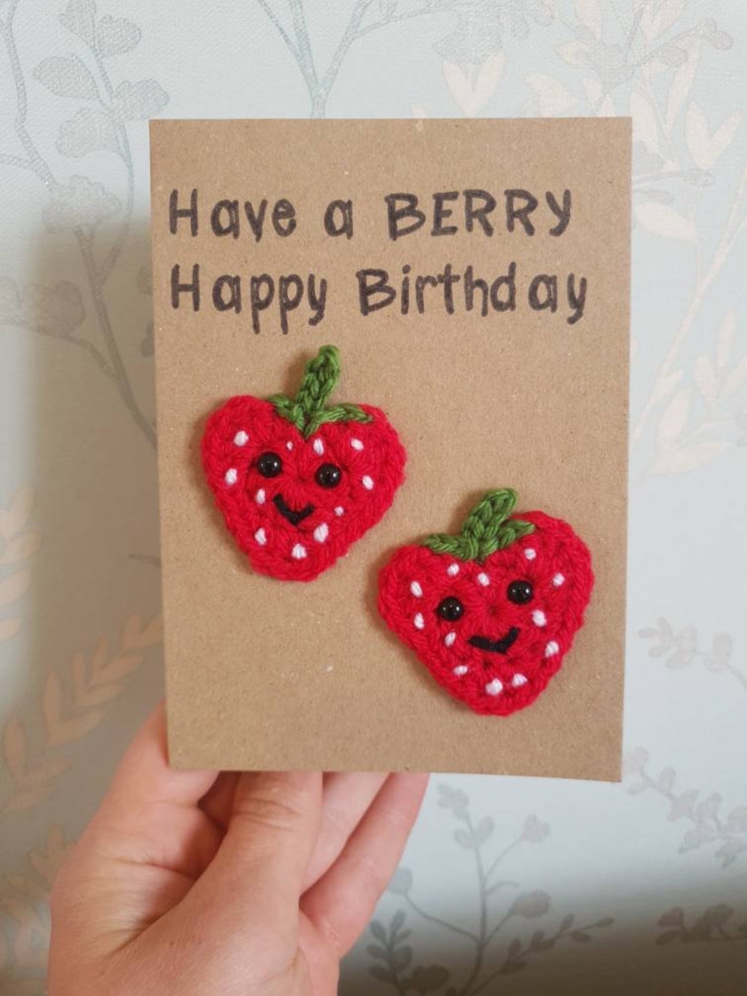 Handmade Crochet Birthday Card, a Berry Happy Birthday - Etsy