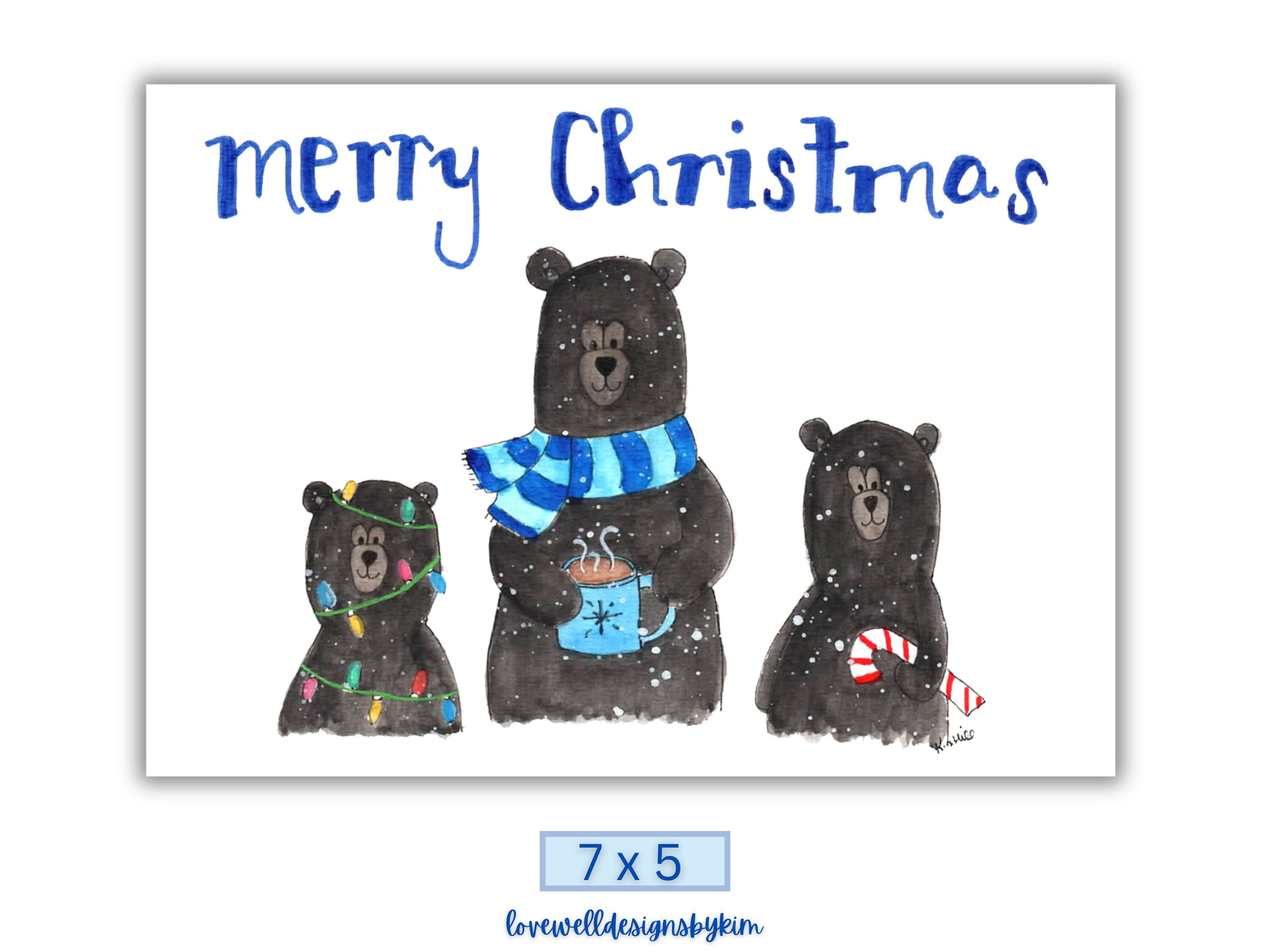 Digital Printable Black Bears Christmas Cards and Wall Art, Instant ...