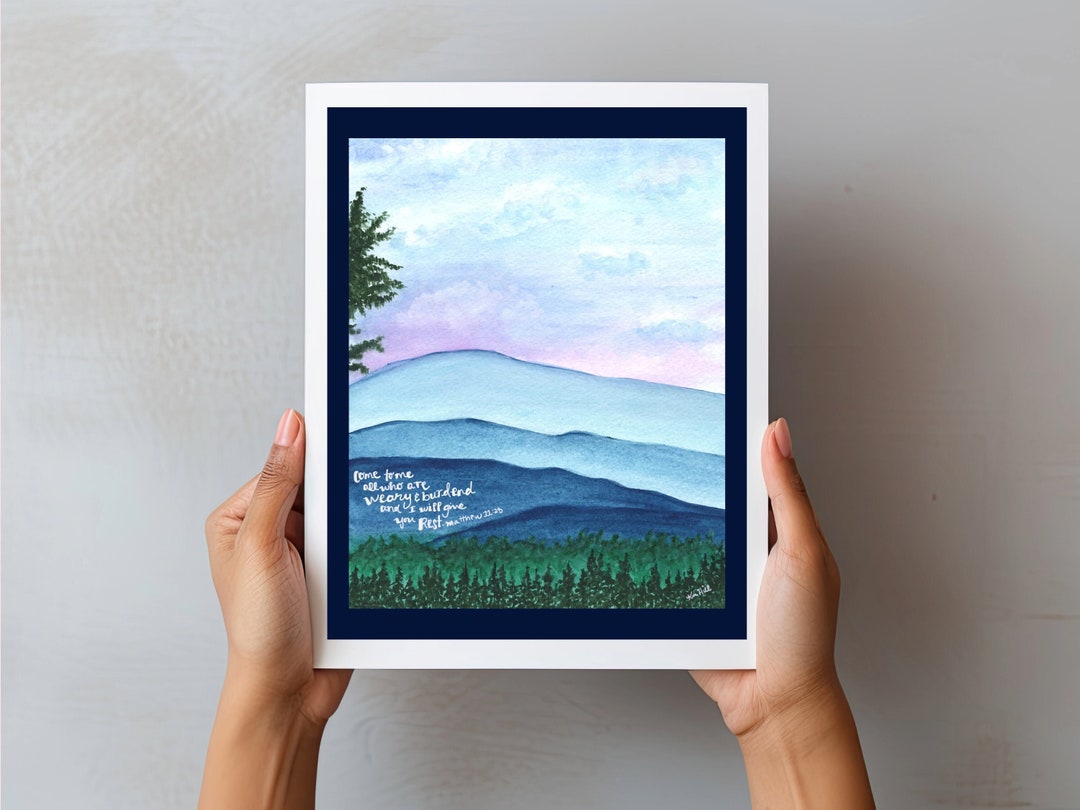 Digital Art Mountain Landscape Printable Watercolor Painting, Instant ...