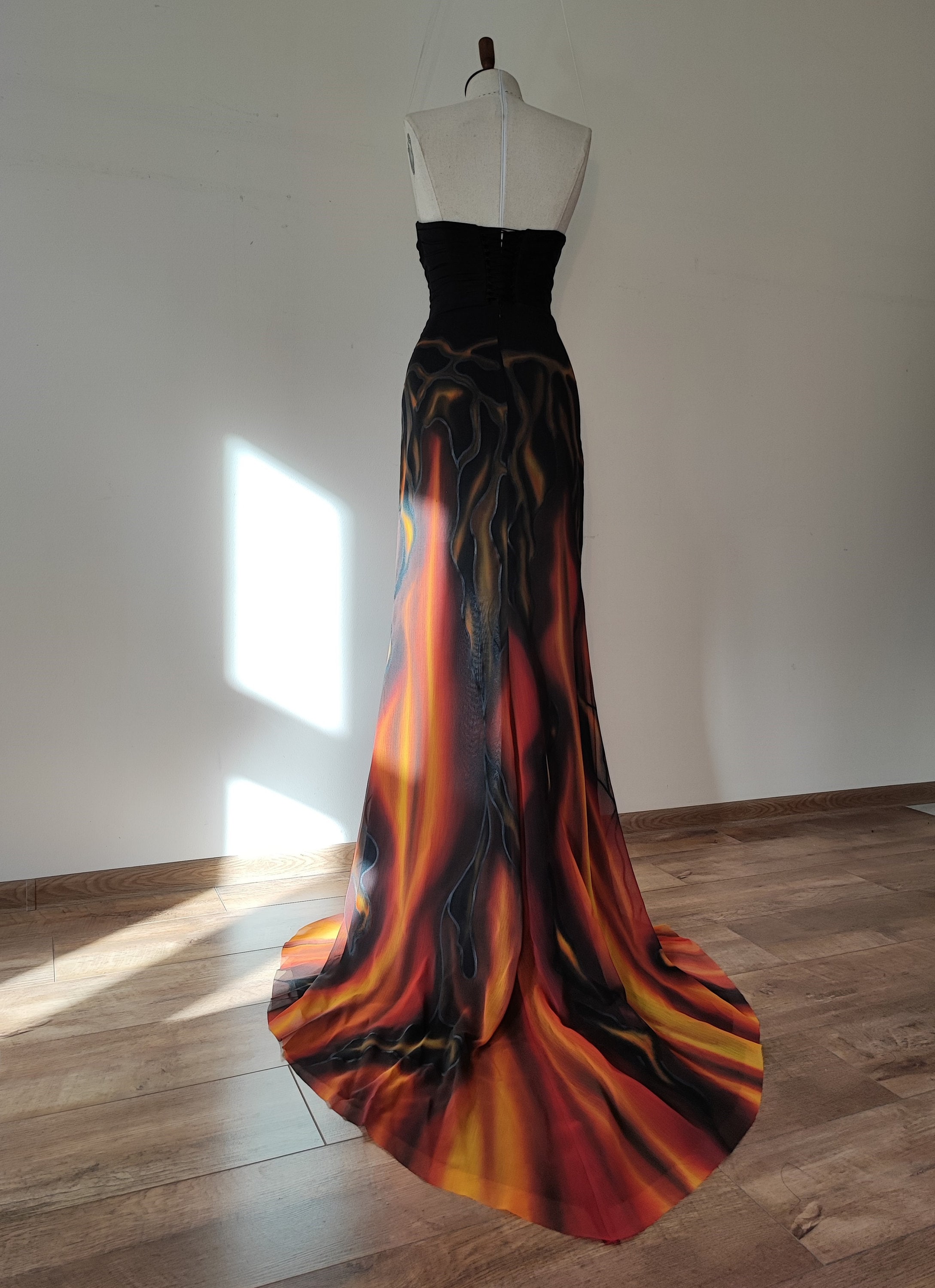 Lava" Wedding Dress. Hand Painted Fire Ombre Wedding Dress. Volcano ...