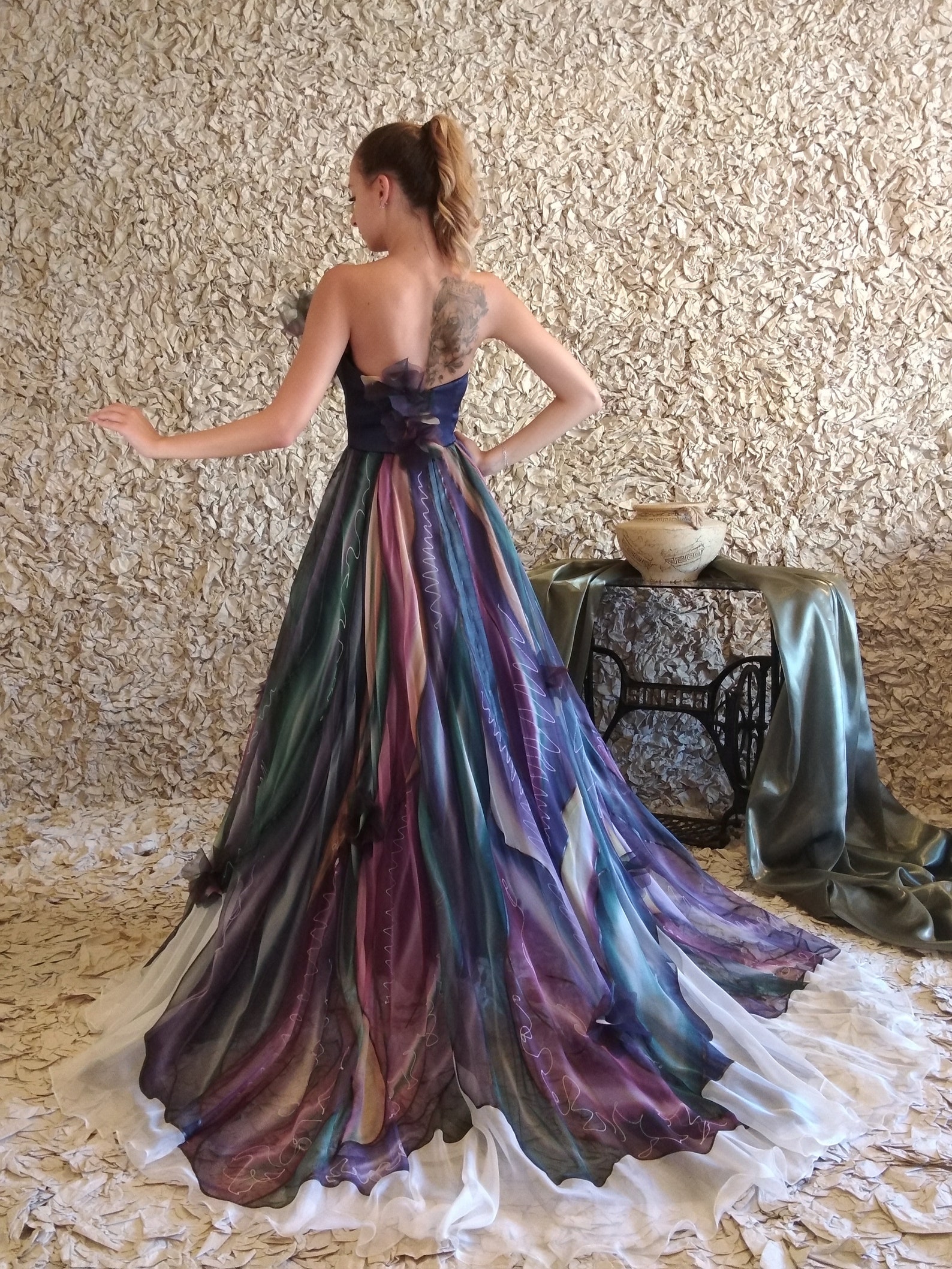 Hand Painted Dress, Ball Gown, Prom Dress, Long Formal Dress, Colorful ...