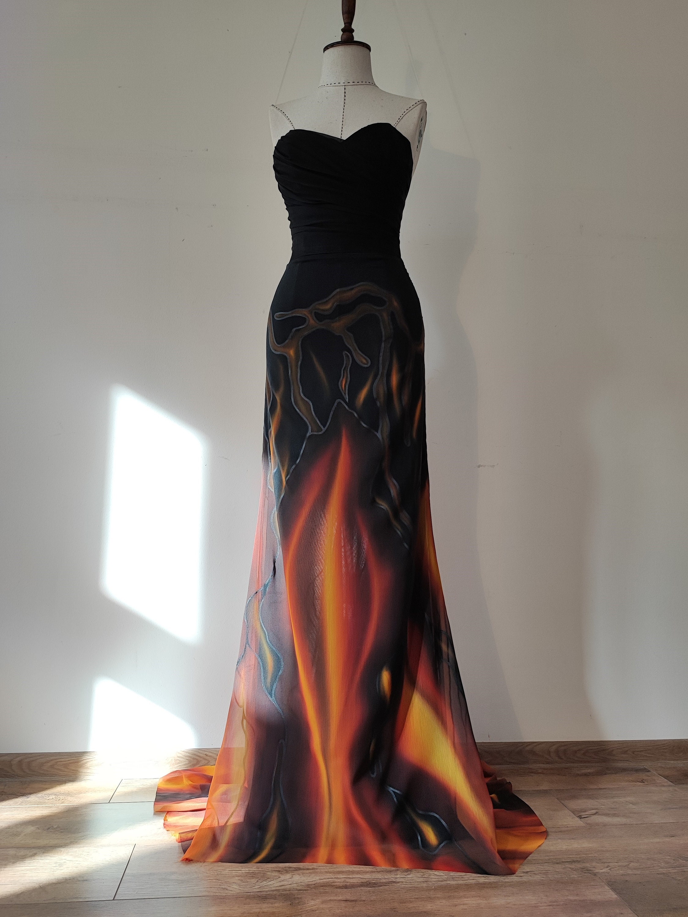 Lava" Wedding Dress. Hand Painted Fire Ombre Wedding Dress. Volcano ...