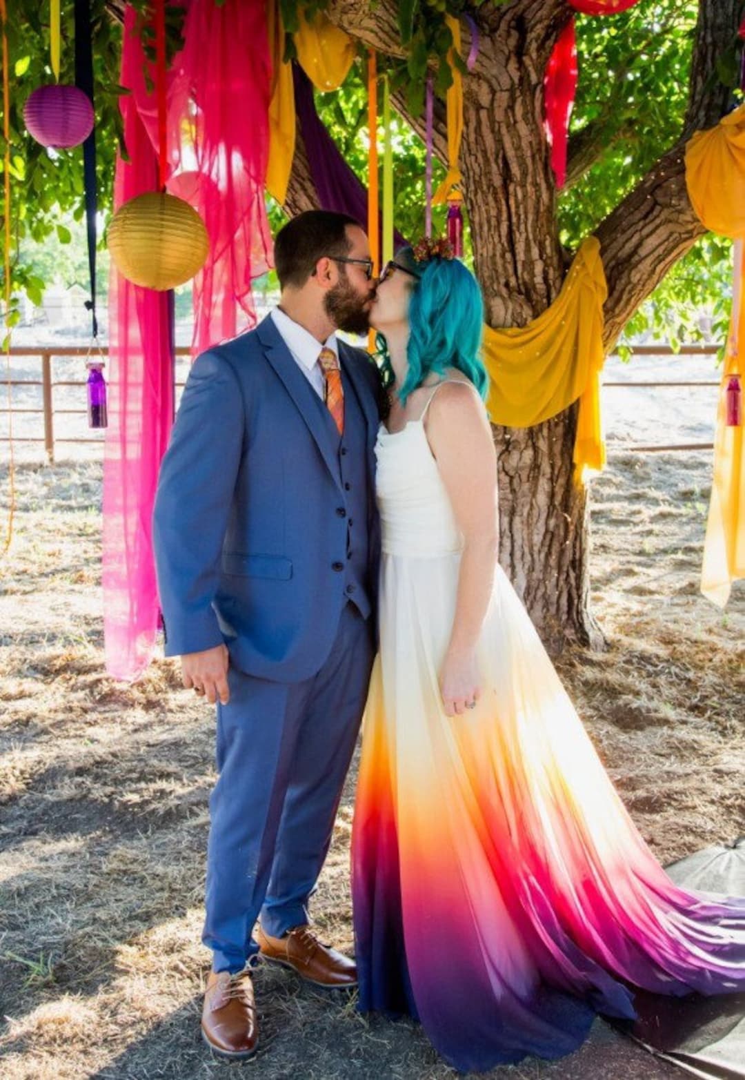 NEW!!! Hand Painted Ombre Wedding Dress. Sunset Wedding Dress. Colorful ...