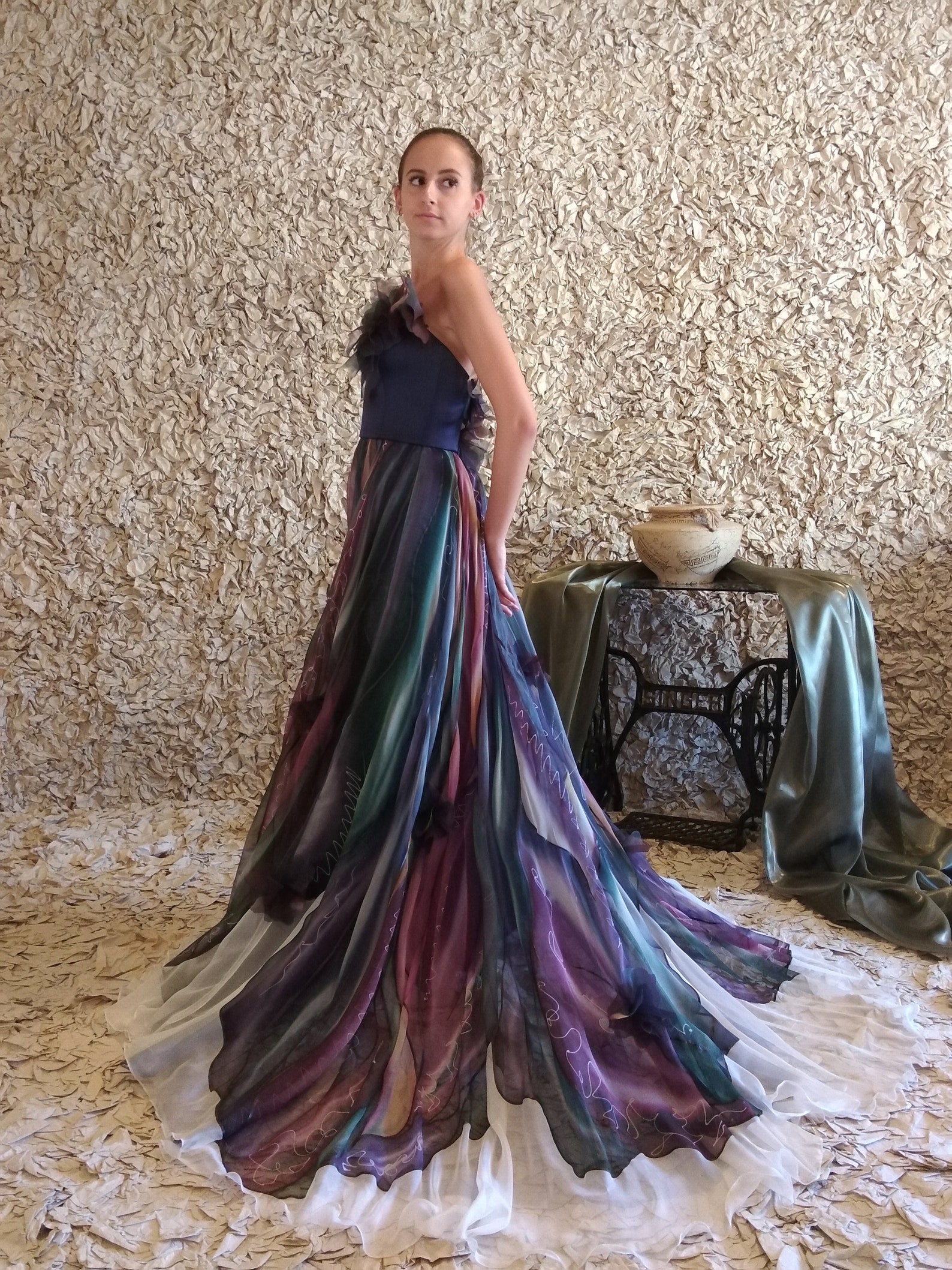 Hand Painted Dress, Ball Gown, Prom Dress, Long Formal Dress, Colorful ...
