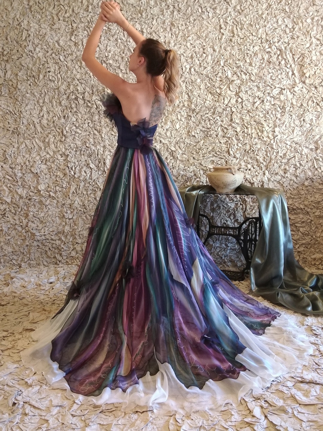 Hand Painted Dress, Ball Gown, Prom Dress, Long Formal Dress, Colorful ...