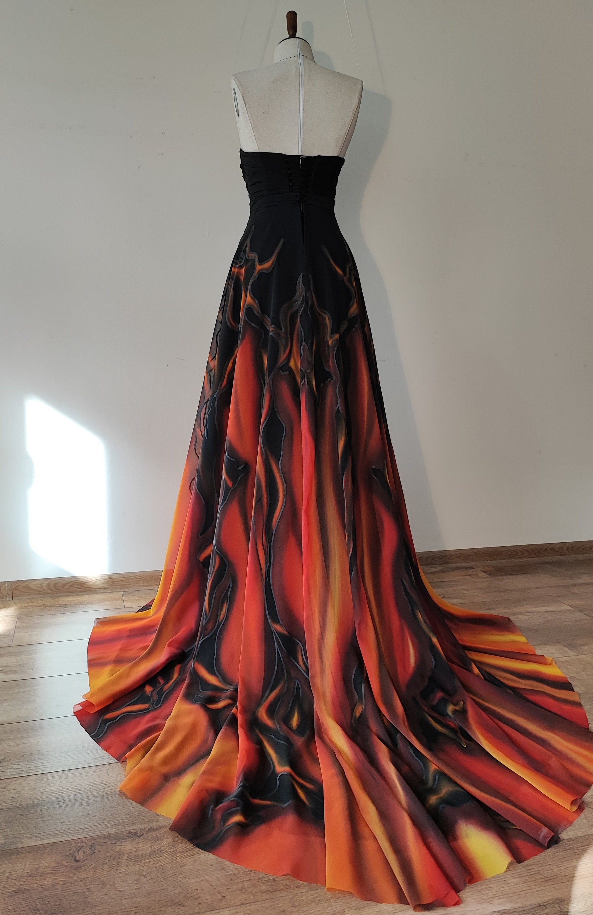 Lava" Wedding Dress. Hand Painted Fire Ombre Wedding Dress. Volcano ...