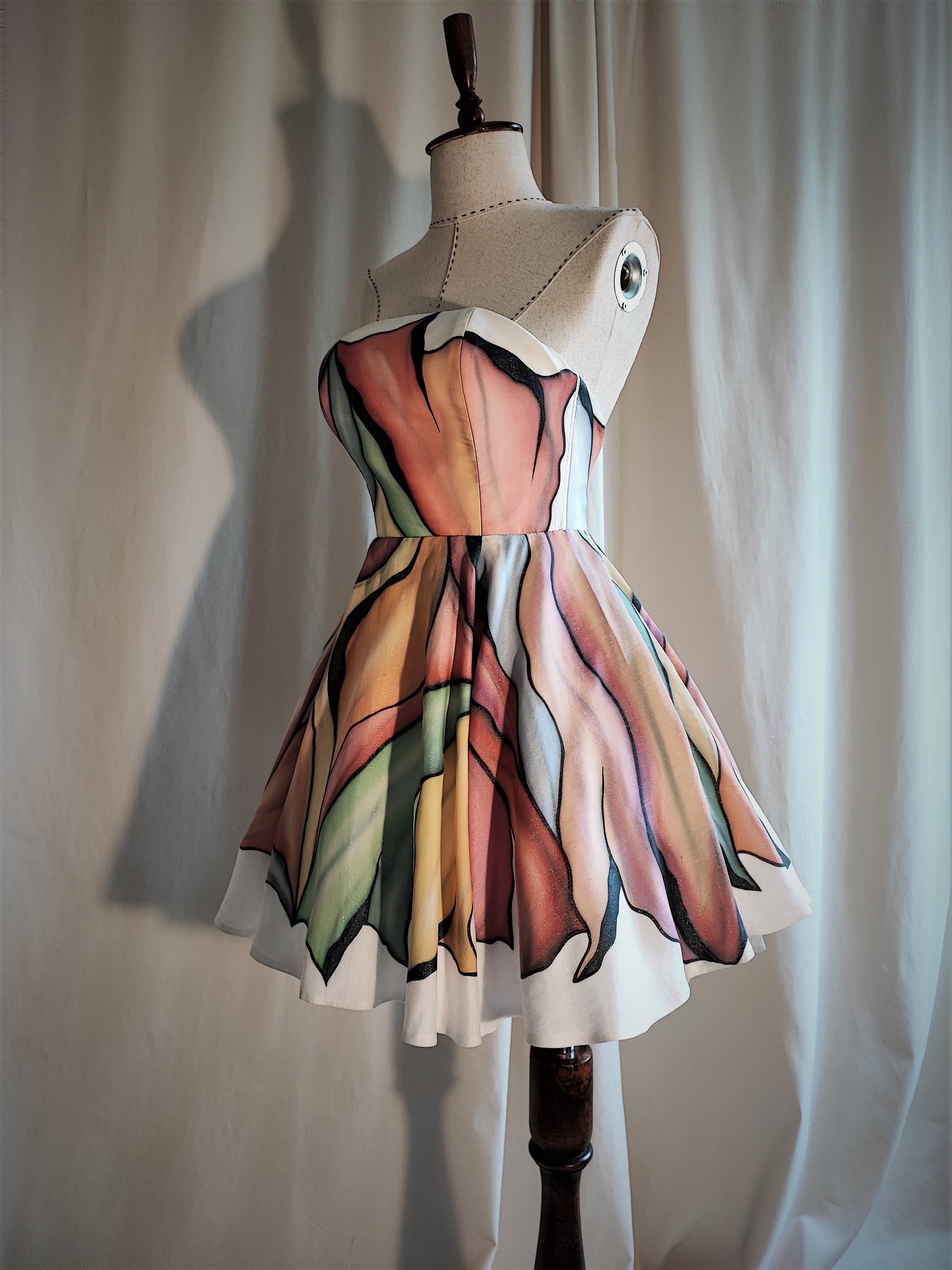 Hand Painted Silk Dress, Short Silk Dress, Ball Gown, Formal Short ...