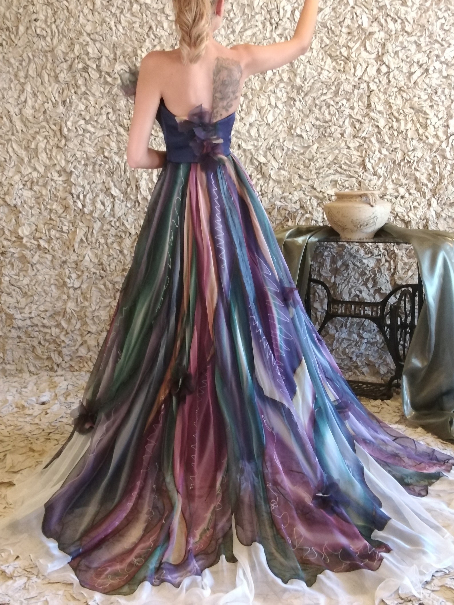 Hand Painted Dress, Ball Gown, Prom Dress, Long Formal Dress, Colorful ...