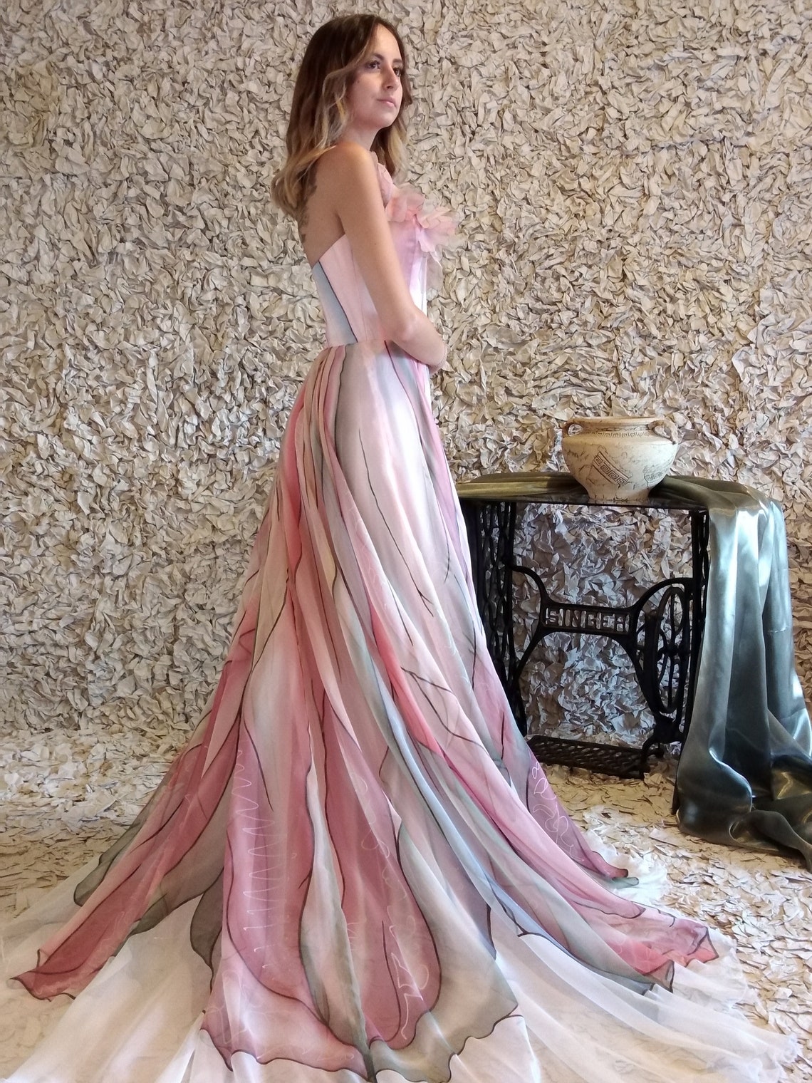 Hand Painted Dress, Ball Gown, Prom Dress, Long Formal Dress, Colorful ...