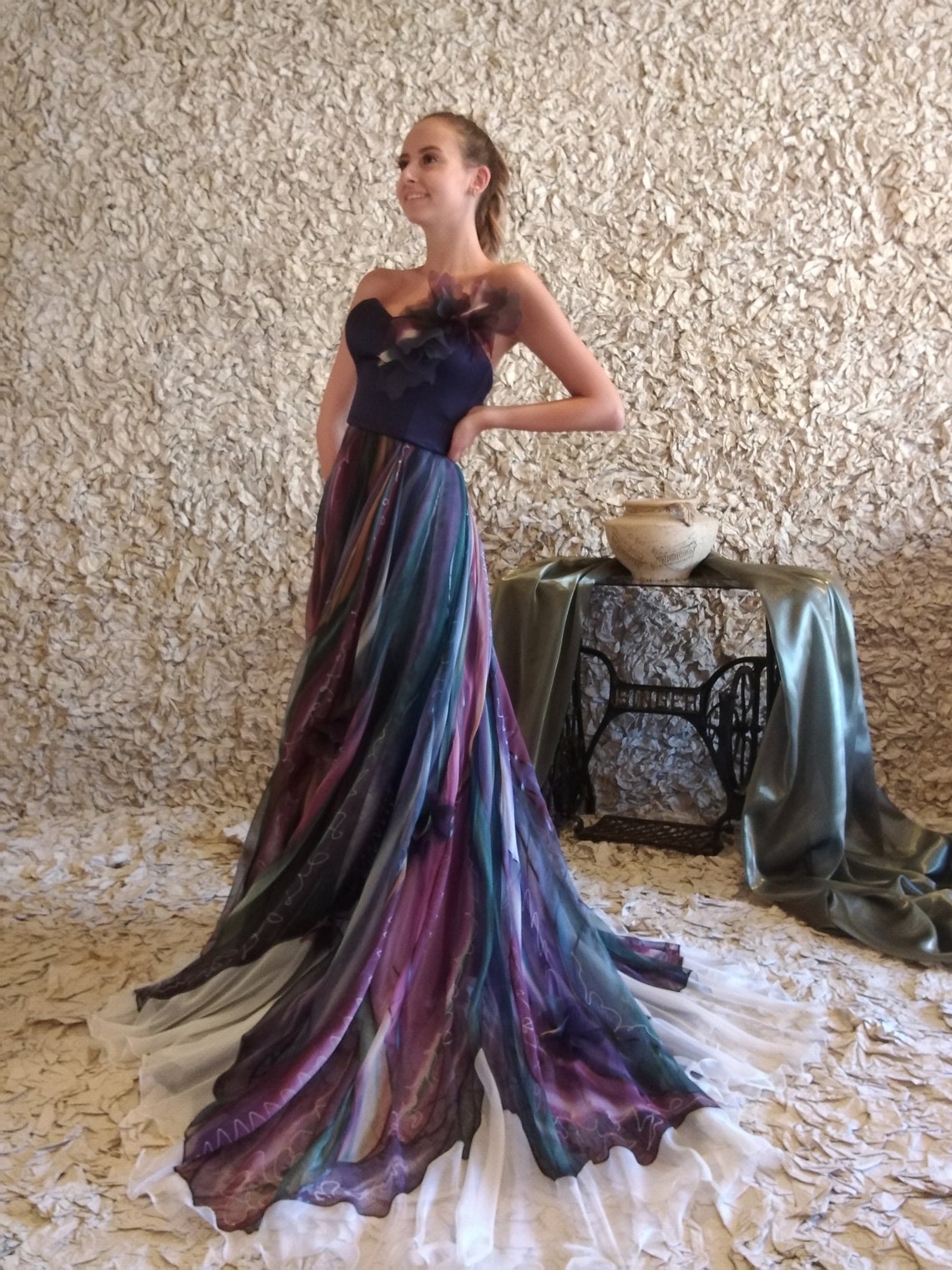 Hand Painted Silk Hand Painted Fabric 7 Meters of Hand | Etsy