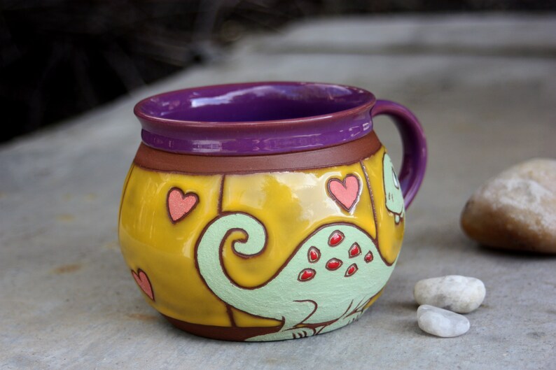 Unique coffee mug pottery mug mug with dinosaur pottery | Etsy