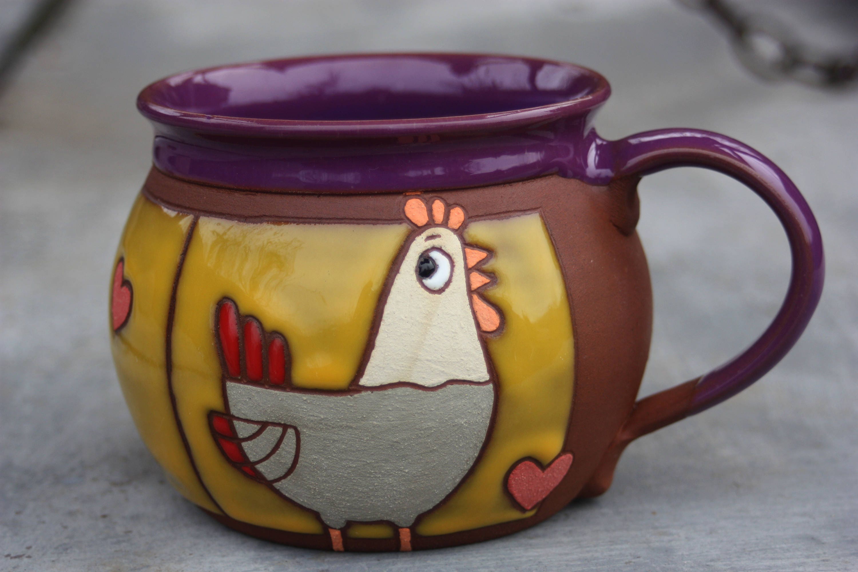 Handmade ceramic mug with chicken Pottery mug Handmade mug | Etsy