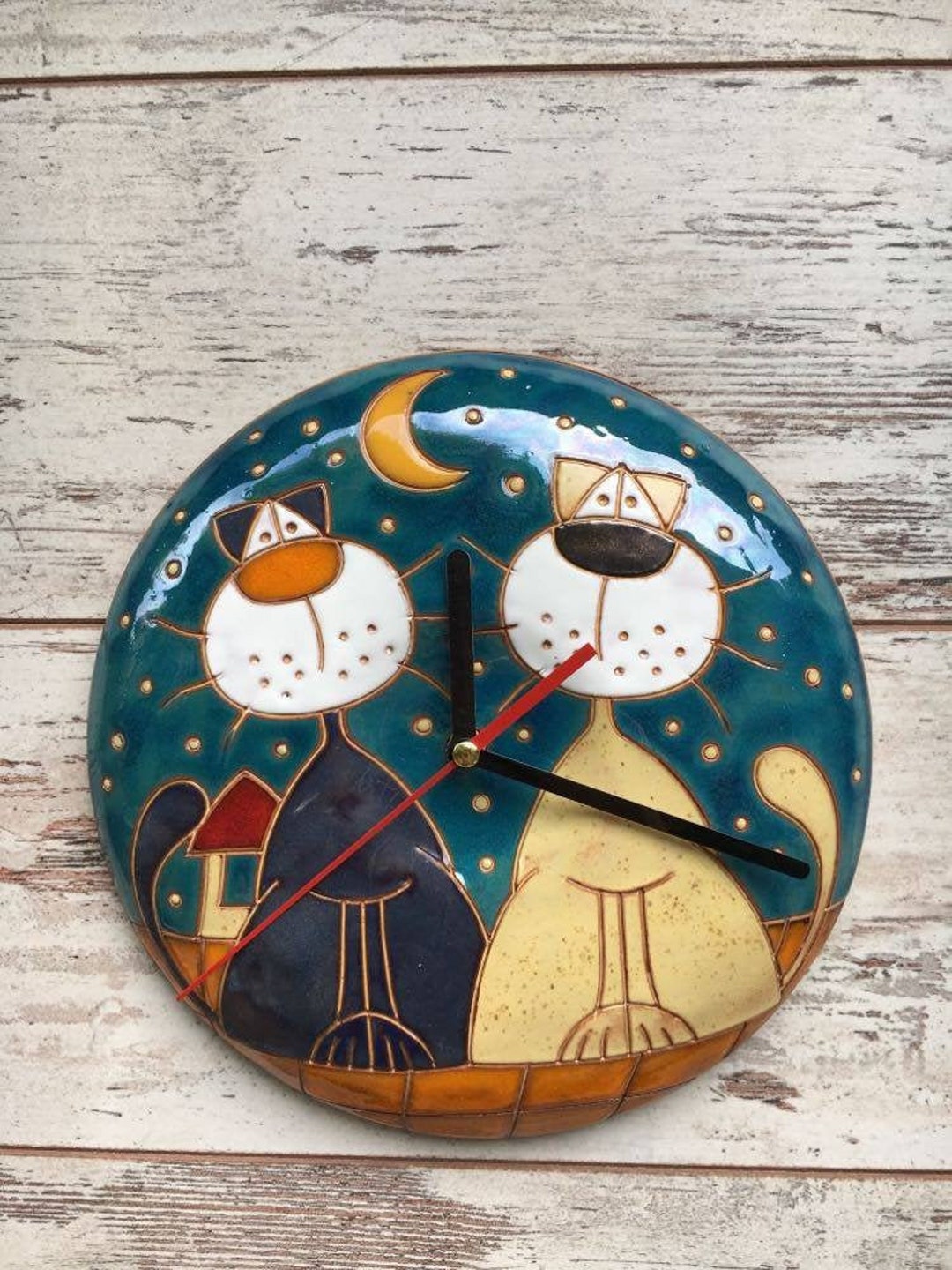Funny Wall Clock, Ceramic Clock With Cats, Hanging Wall Clock, Kids ...
