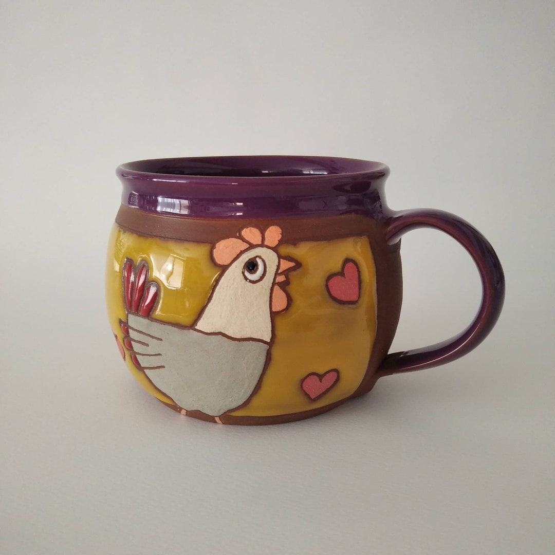 Handmade Ceramic Mug With Chicken, Pottery Mug, Handmade Mug, Big ...