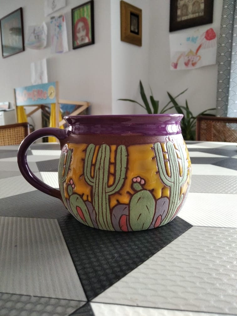 Cup with cactus Cactus lover's gift Pottery cactus cup | Etsy