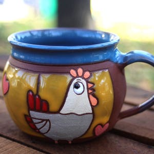 Ceramic Mug, Chicken Mugs, Coffee Mug Handmade, Pottery Mug, Christmas ...